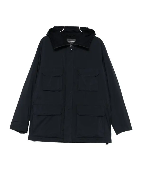 Emporio Armani Hooded Jacket With Multiple Pockets - Black