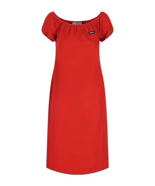 Miu Miu Off-the-shoulder Poplin Dress With Slit