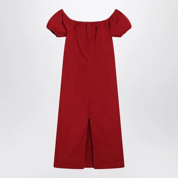 Miu Miu Off-the-shoulder Poplin Dress With Slit