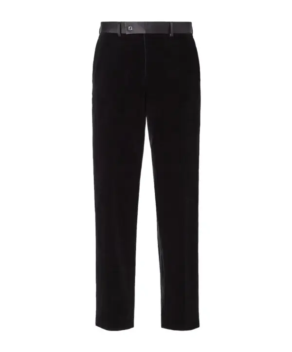 Fendi Velvet Cigarette Trousers With Satin Waistband And Ff Logo Detail
