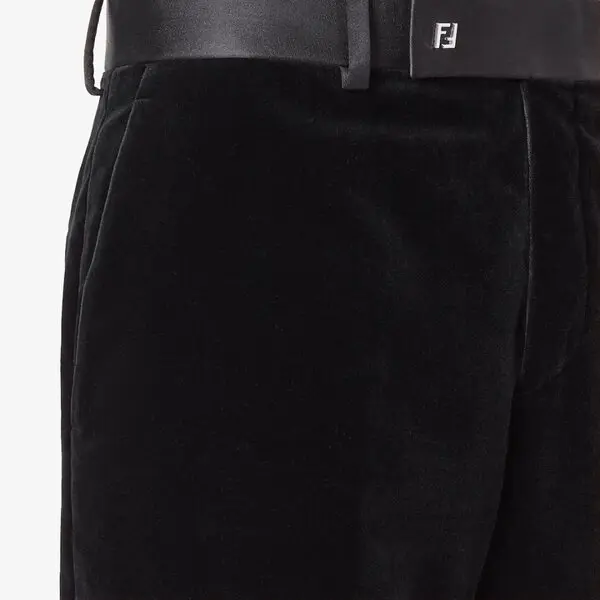 Fendi Velvet Cigarette Trousers With Satin Waistband And Ff Logo Detail