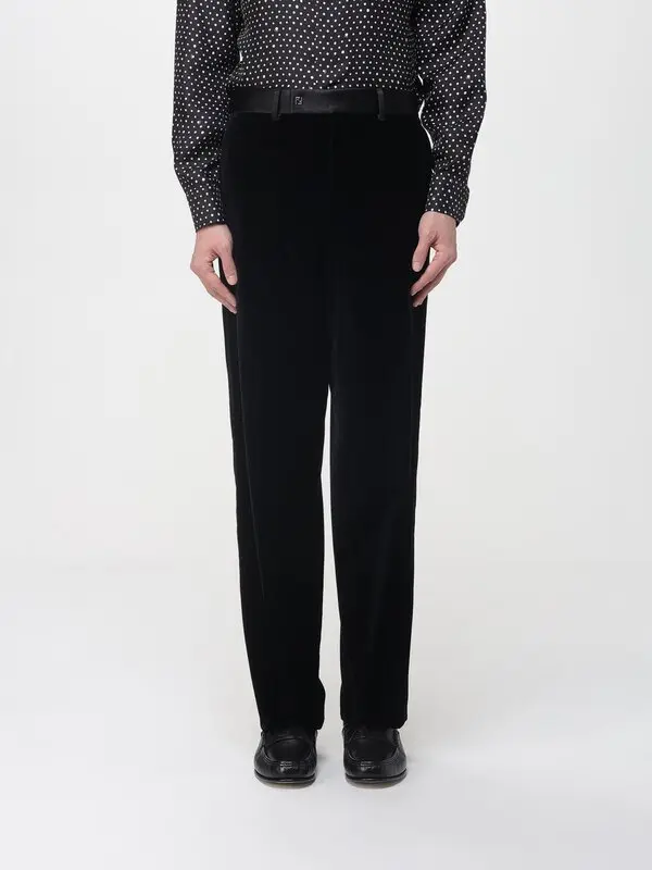 Fendi Velvet Cigarette Trousers With Satin Waistband And Ff Logo Detail