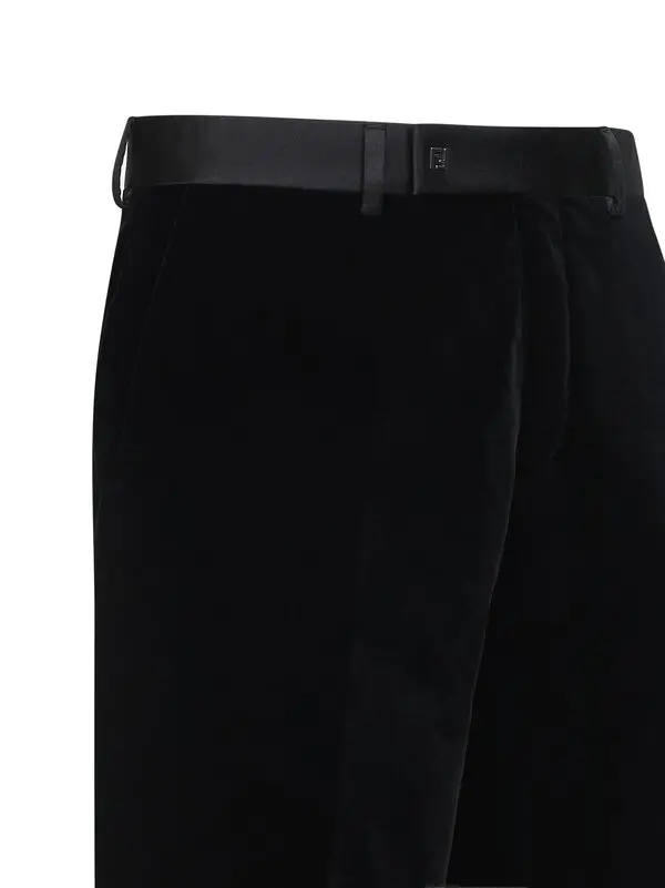Fendi Velvet Cigarette Trousers With Satin Waistband And Ff Logo Detail