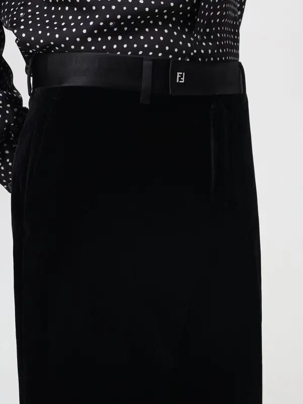Fendi Velvet Cigarette Trousers With Satin Waistband And Ff Logo Detail