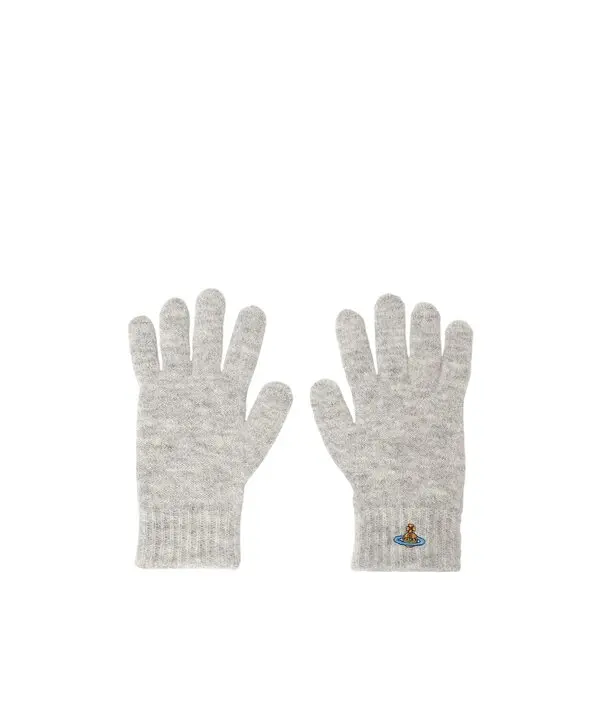 VIVIENNE WESTWOOD Knitted Five-finger Gloves With Embroidered Logo - Gray
