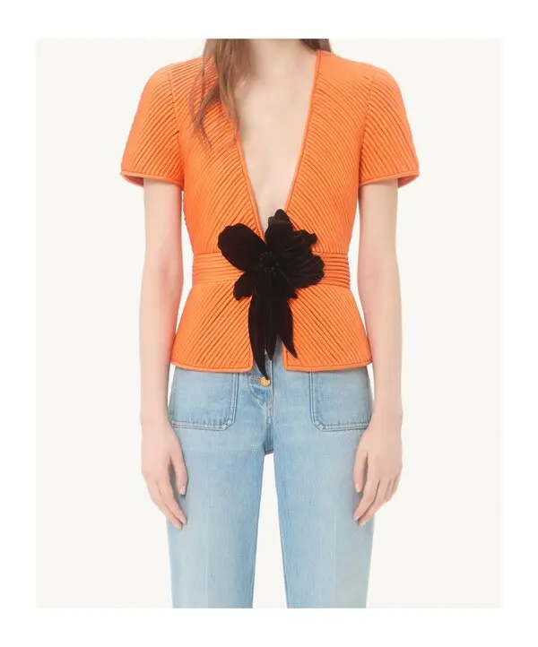 Valentino Garavani Embroidered Tulle Illusion Jacket With Velvet Bows