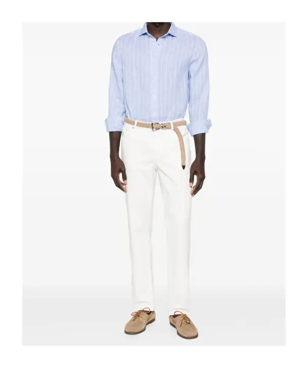 Brunello Cucinelli Striped Long Sleeved Shirt - Blue