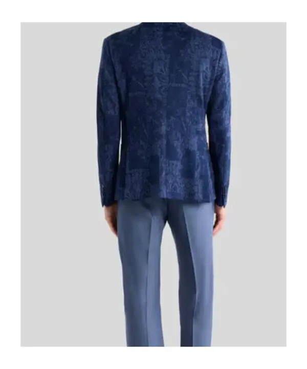 Etro Single-breasted Cotton Jacquard Jacket With Floral Motif - Blue