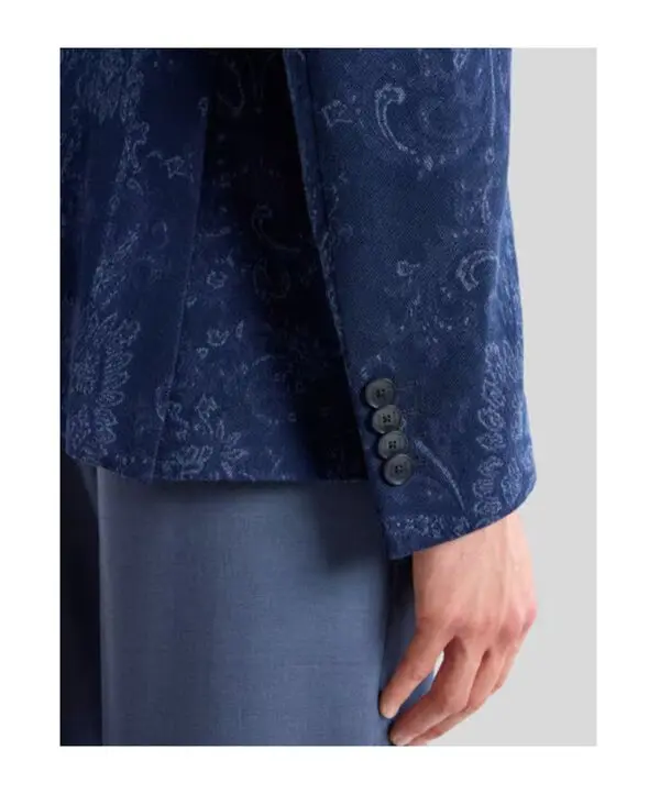 Etro Single-breasted Cotton Jacquard Jacket With Floral Motif - Blue