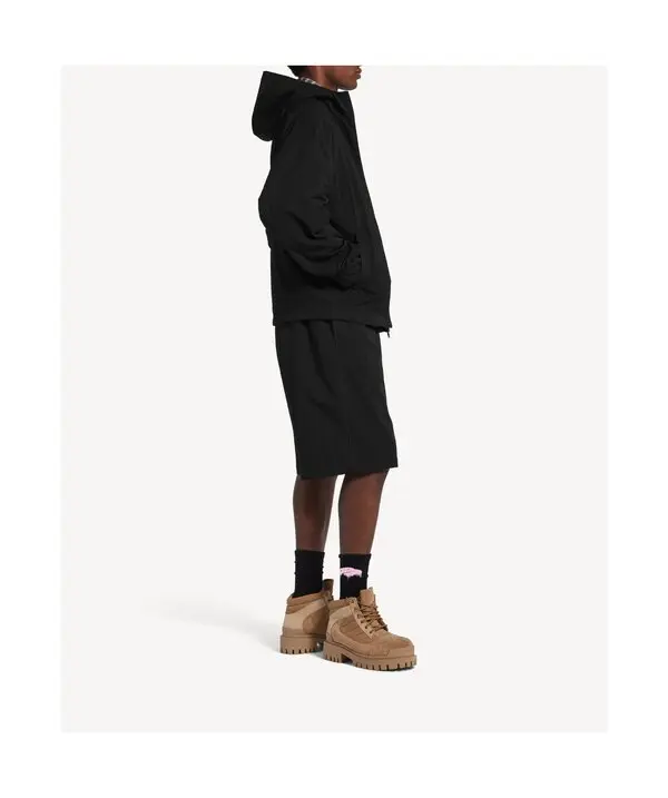 Balenciaga Zip Up Hooded Coat With Logo Detail