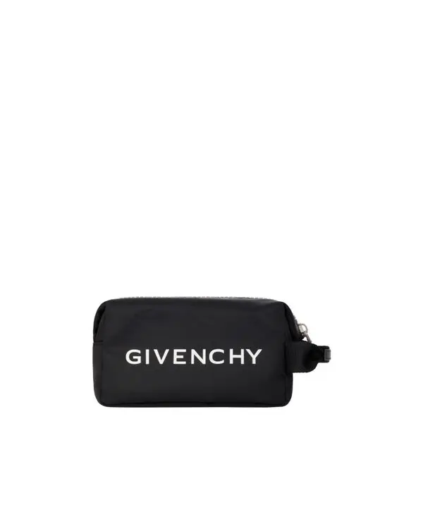 Givenchy Logo Printed G-zip Toilet Pouch - Black