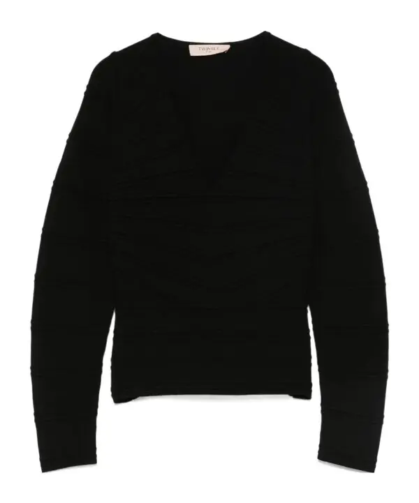TWINSET Textured Knit V-neck Sweater