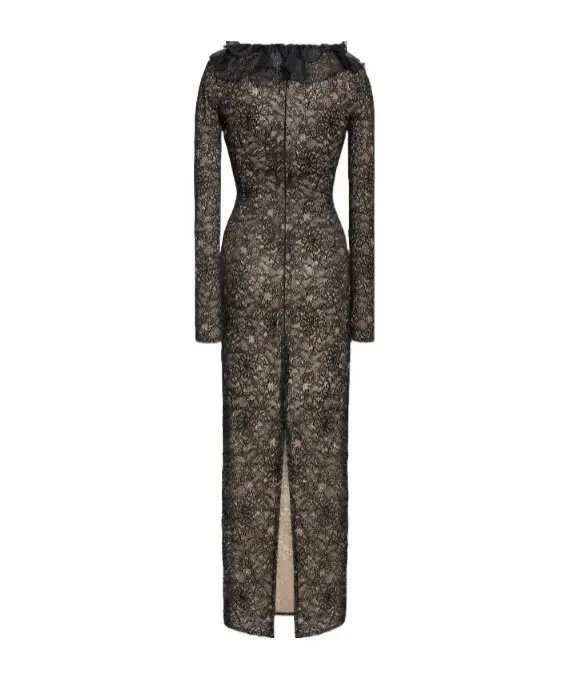 Alessandra Rich Long Sleeve Lace Gown - Black