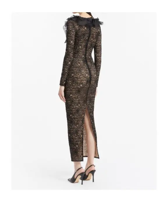 Alessandra Rich Long Sleeve Lace Gown - Black