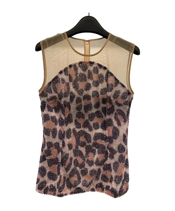 Just Cavalli Sleeveless Leopard Print Sequin Top With Sheer Yoke