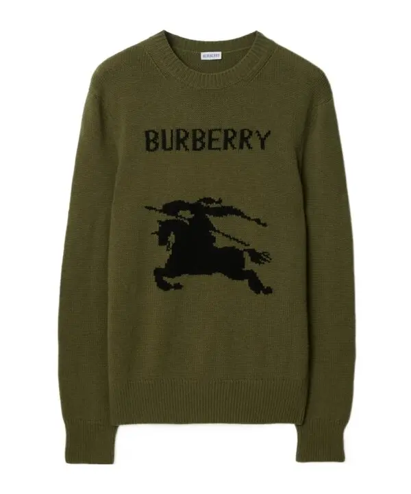 Burberry Wool Cashmere Sweater With Equestrian Knight Motif - Tent Green