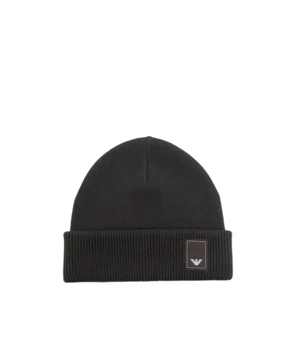 Emporio Armani Logo-plaque Ribbed Beanie - Grey