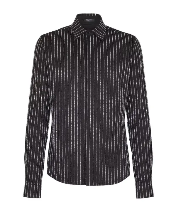 Balmain Cotton Shirt With Crystal Stripes
