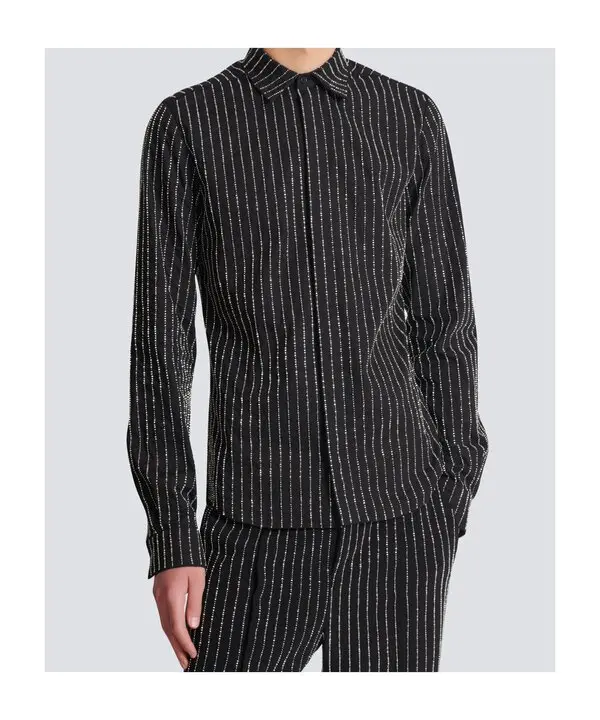 Balmain Cotton Shirt With Crystal Stripes