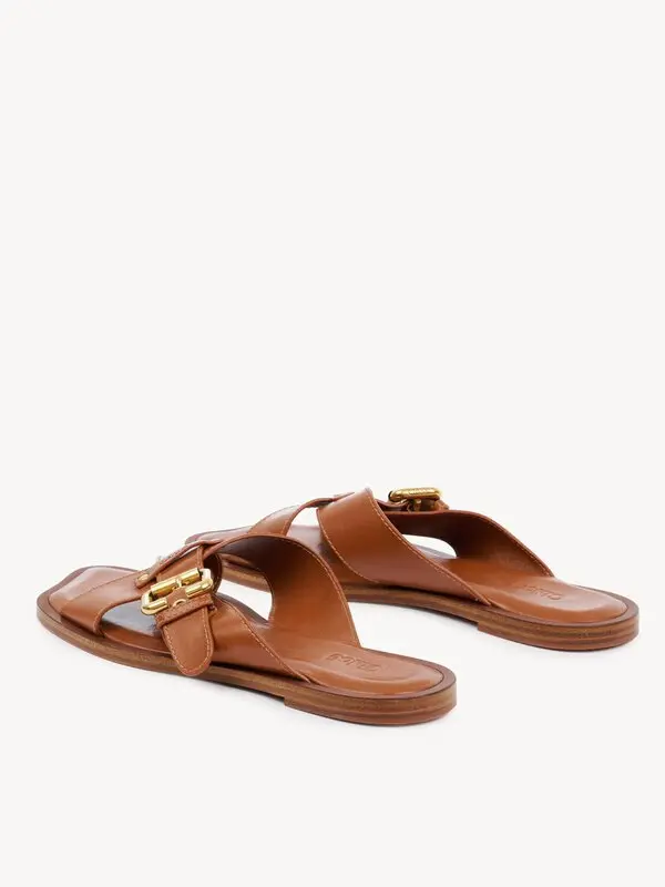 Chloé Criss-cross Sheepskin Slides With Gold Tone Buckle - Ginger Brown