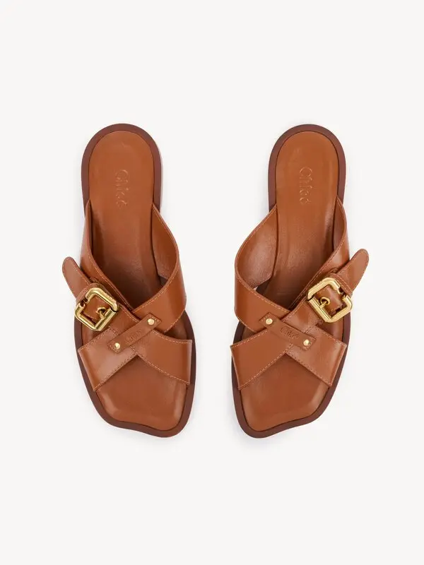 Chloé Criss-cross Sheepskin Slides With Gold Tone Buckle - Ginger Brown