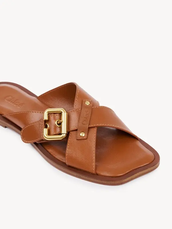 Chloé Criss-cross Sheepskin Slides With Gold Tone Buckle - Ginger Brown