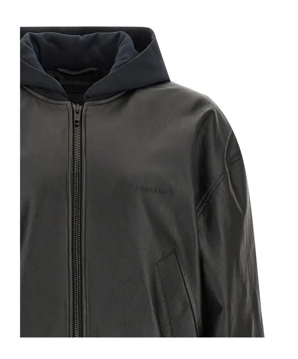 Balenciaga Patched Hooded Leather Jacket
