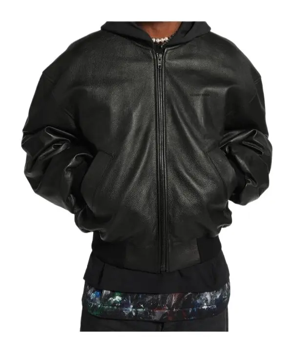 Balenciaga Patched Hooded Leather Jacket