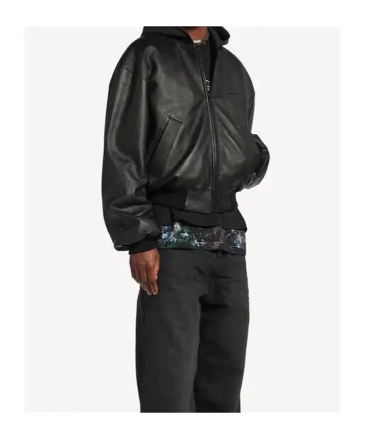 Balenciaga Patched Hooded Leather Jacket