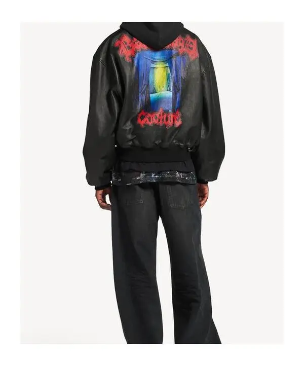 Balenciaga Patched Hooded Leather Jacket