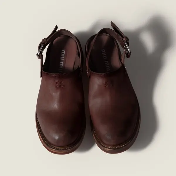 Miu Miu Leather Clogs - Brown