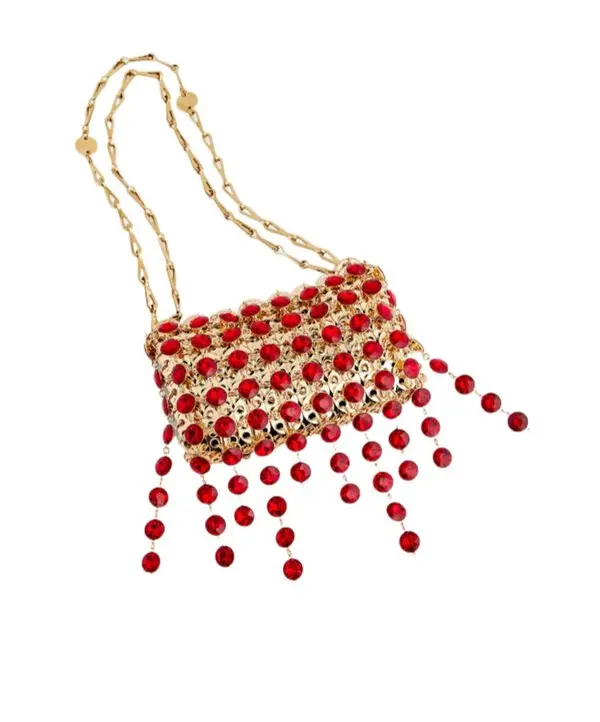 Rabanne Crystal Chain Shoulder Bag - Gold / Ruby Strass