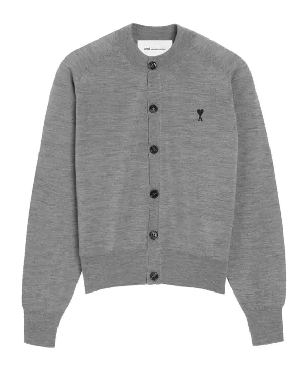 AMI Paris De Coeur Logo Cardigan - Grey