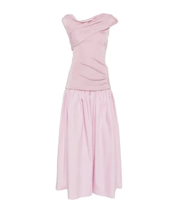 SELF-PORTRAIT Draped Gathered Midi Dress - Pink