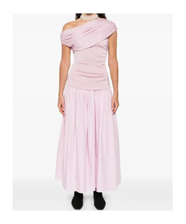 SELF-PORTRAIT Draped Gathered Midi Dress - Pink