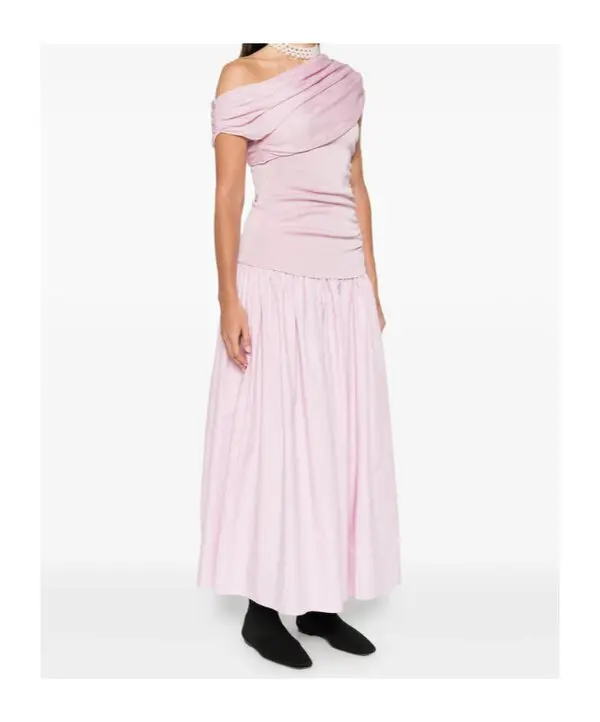 SELF-PORTRAIT Draped Gathered Midi Dress - Pink