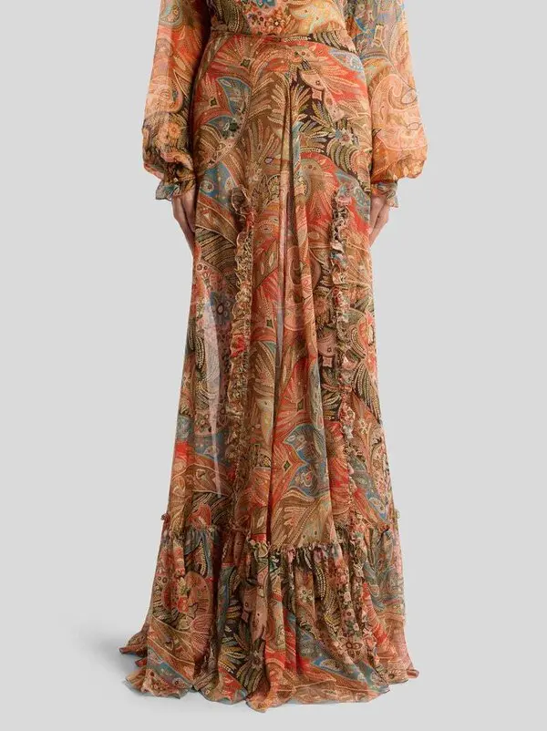 Etro Paisley Ruffled Maxi Skirt - Brown
