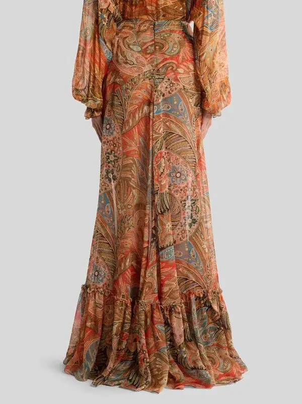 Etro Paisley Ruffled Maxi Skirt - Brown