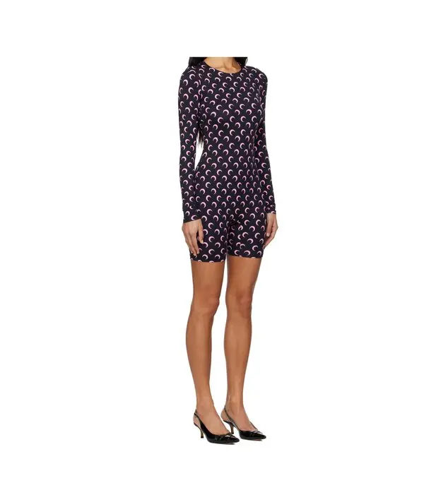 MARINE SERRE Moon Print Long Sleeve Short Catsuit - Black