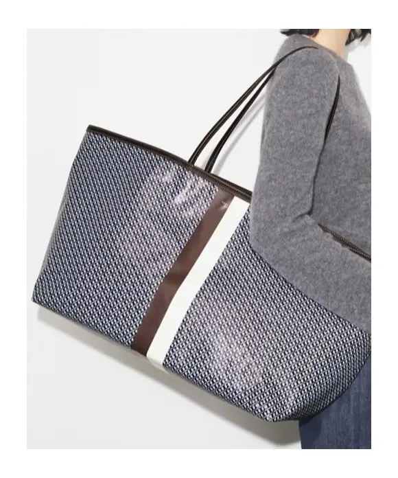 Tory Burch Racer Stripe Print Large Tote Bag - Blue