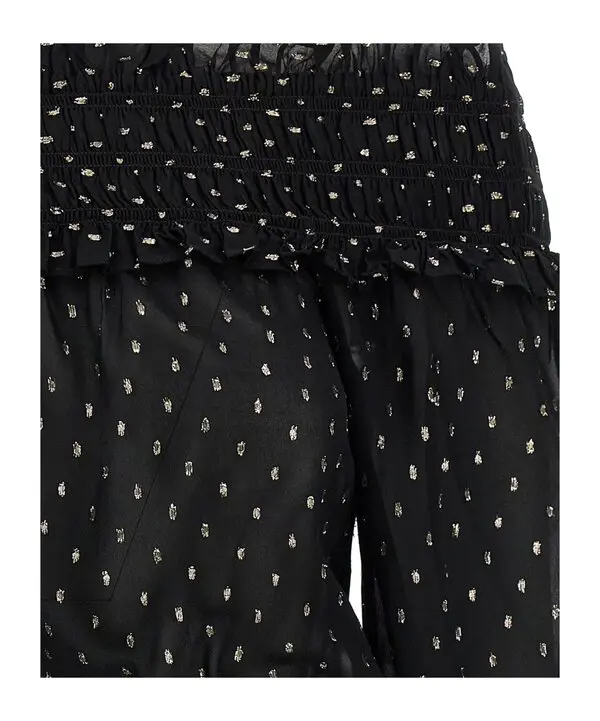 SELF-PORTRAIT Chiffon Top With Ruffled Detail And Long Sleeves - Black/gold