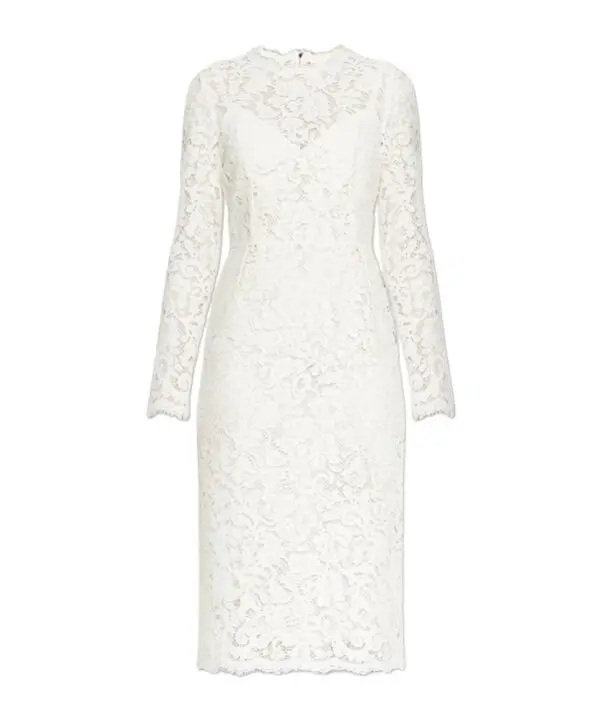 Dolce & Gabbana Long-sleeved Lace Midi Dress - White