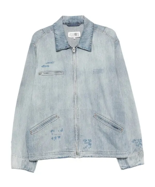 MAISON MARGIELA Numbers-motif Zip Up Denim Jacket - Gray