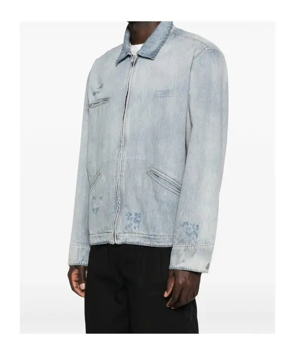 MAISON MARGIELA Numbers-motif Zip Up Denim Jacket - Gray