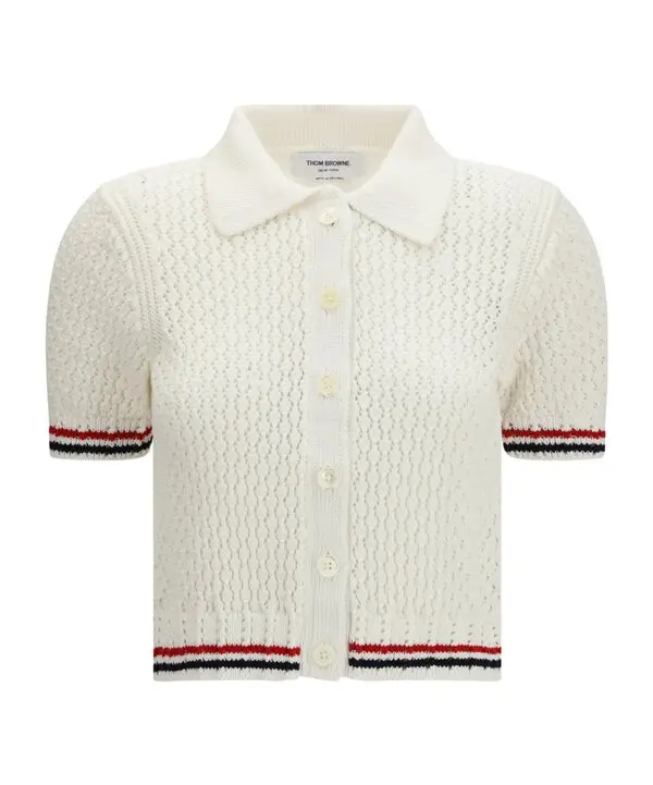Thom Browne Short Sleeve Ribbed Knit Cardigan - White