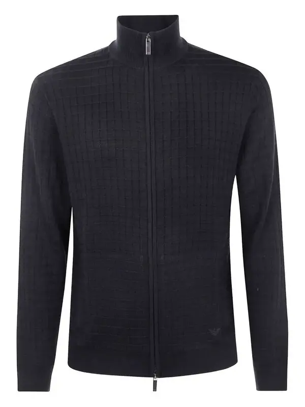 Emporio Armani Grid-pattern Zip-up Cardigan - Black