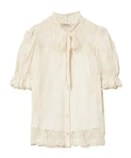 TWINSET Lace Tie-neck Blouse - White