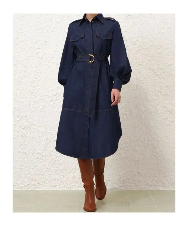Zimmermann Asymmetrical Hem Denim Cargo Midi Dress