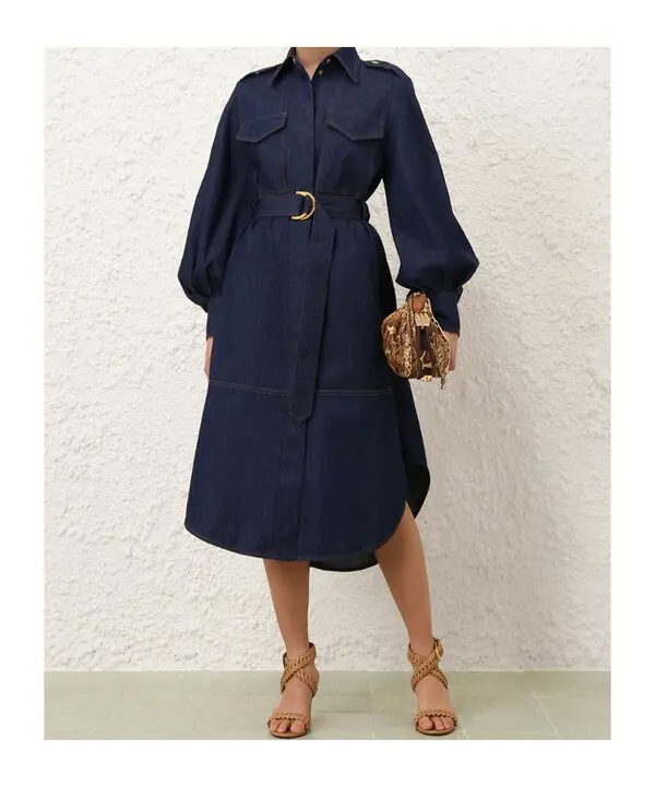 Zimmermann Asymmetrical Hem Denim Cargo Midi Dress