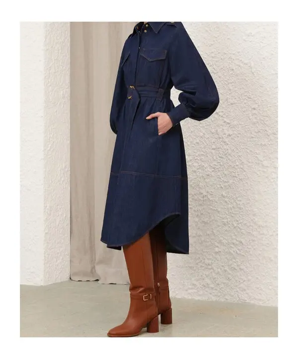 Zimmermann Asymmetrical Hem Denim Cargo Midi Dress